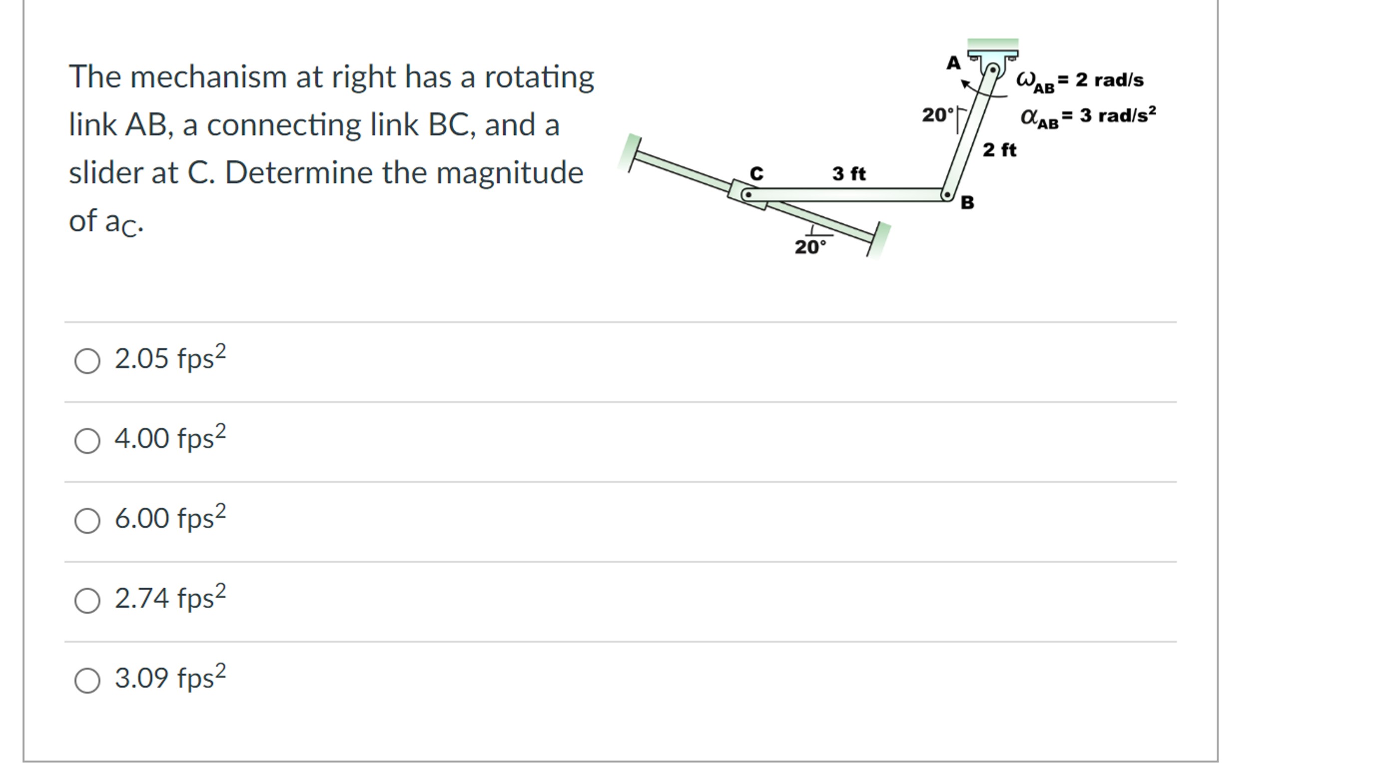 Solved The mechanism at right has a rotatinglink AB, ﻿a | Chegg.com