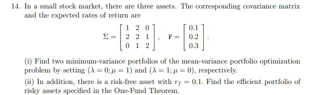 Solved I find Two Minimum Variance Portfolios Of The