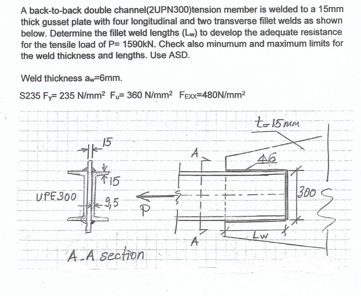 Solved A back-to-back double channel(2UPN300)tension member | Chegg.com