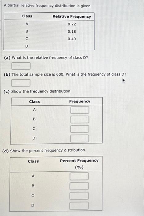Solved A partial relative frequency distribution is given. | Chegg.com