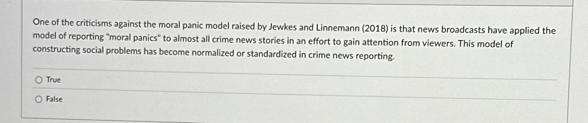 One of the criticisms against the moral panic model | Chegg.com
