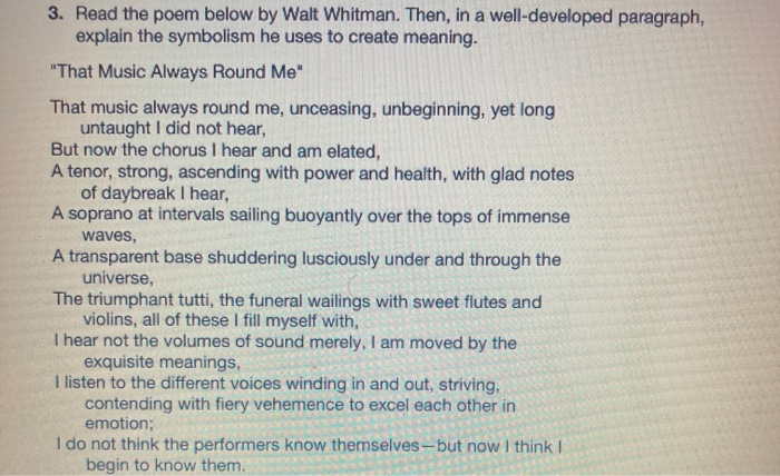 3. Read the poem below by Walt Whitman. Then, in a | Chegg.com