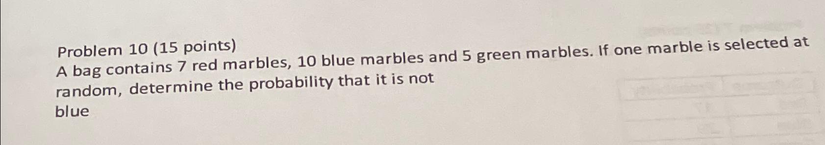 Solved A bag contains 7 ﻿red marbles, 10 ﻿blue marbles and 5 | Chegg.com