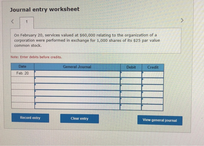 Solved Journal entry worksheet On February 20, services | Chegg.com