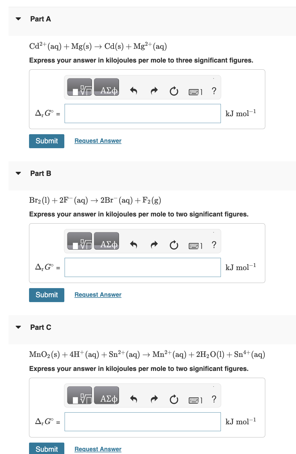 Solved Use tabulated electrode potentials to calculate ΔrG° | Chegg.com