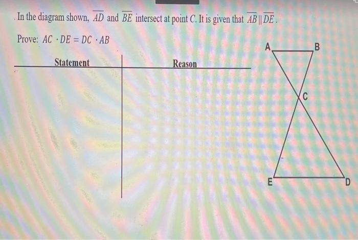 Solved In the diagram shown, AD and BE intersect at point C. | Chegg.com