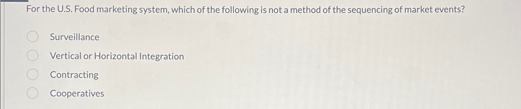 Solved For the U.S. ﻿Food marketing system, which of the | Chegg.com
