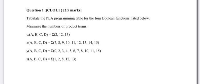 Solved Tabulate the PLA programming table for the four | Chegg.com