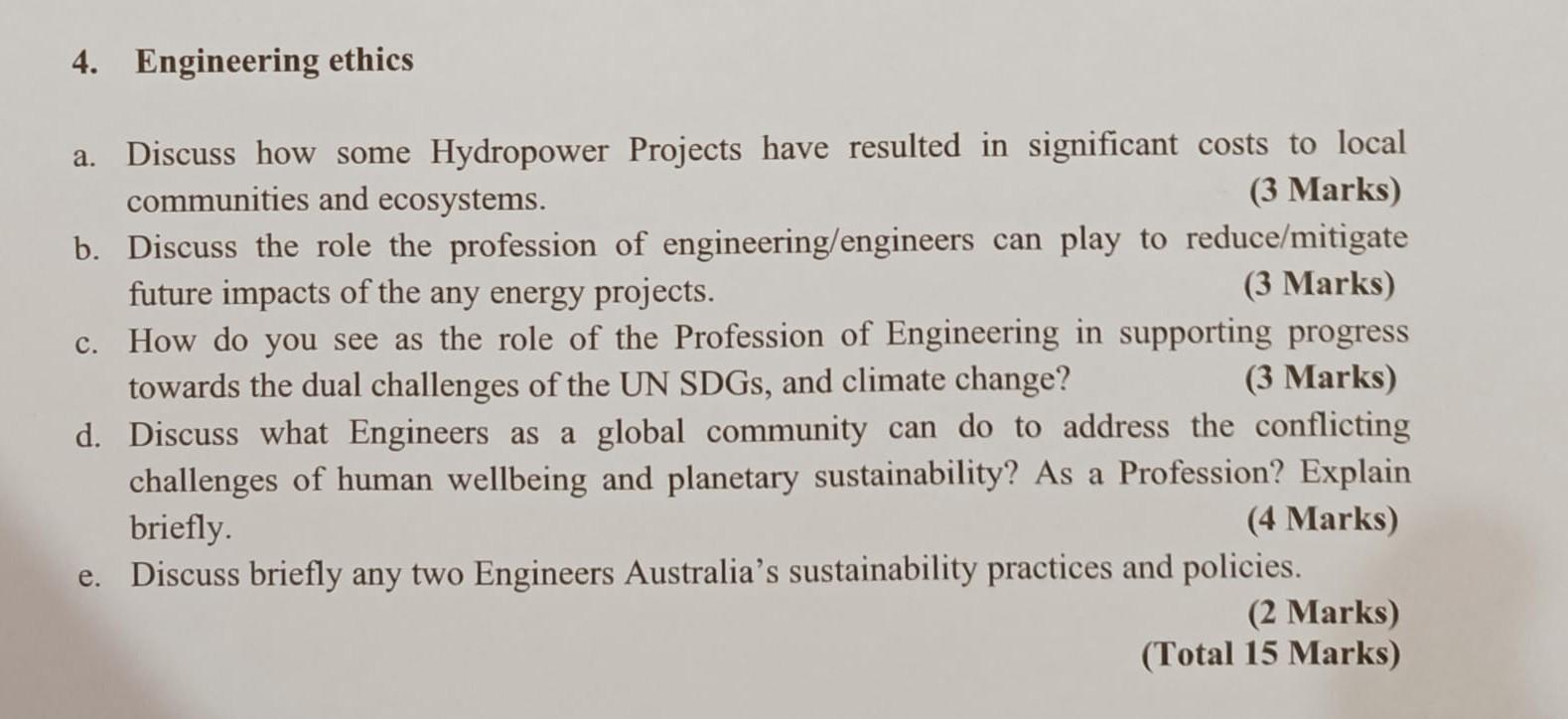 Solved 4. Engineering ethics a. Discuss how some Hydropower | Chegg.com