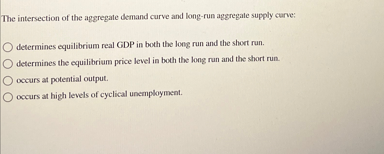Solved The intersection of the aggregate demand curve and | Chegg.com