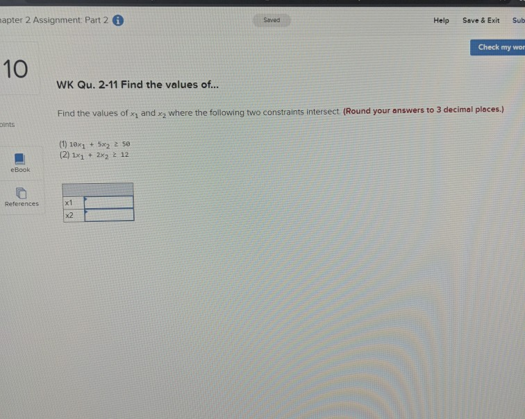 Solved mapter 2 Assignment: Part 2 i Saved Help Save & Exit | Chegg.com