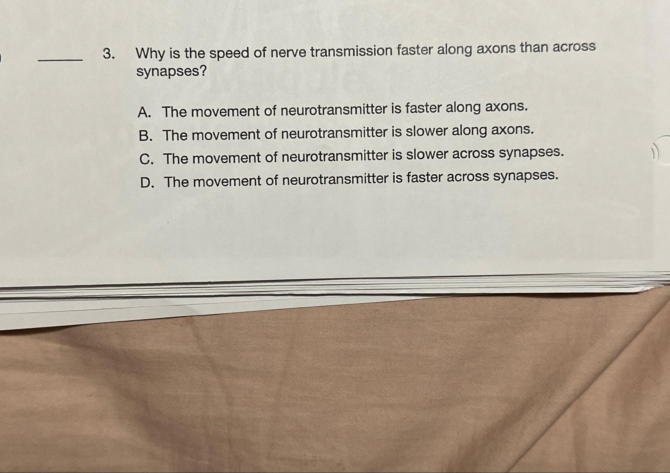 Solved Why is the speed of nerve transmission faster along | Chegg.com