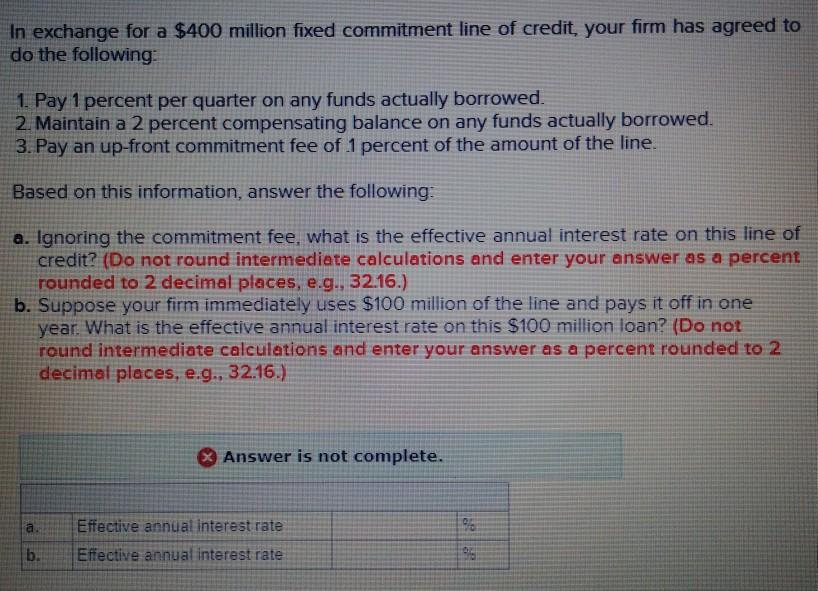Solved In exchange for a $400 million fixed commitment line | Chegg.com