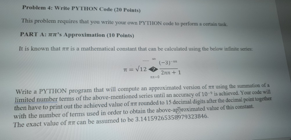 Solved Problem 4 Write Python Code 20 Points This Problem 4879