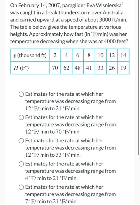 Solved On February 14, 2007, paraglider Eva Wisnierska 1 was | Chegg.com