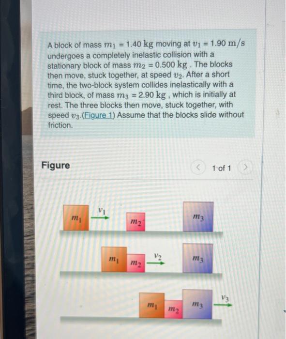Solved A block of mass m1=1.40 kg moving at v1=1.90 m/s | Chegg.com