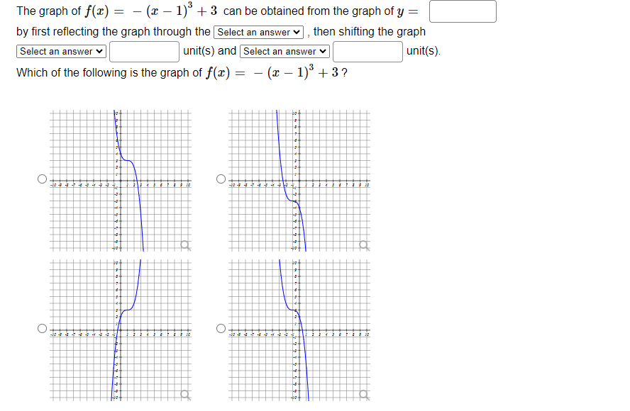 Solved The graph of f(x)=-(x-1)3+3 ﻿can be obtained from the | Chegg.com