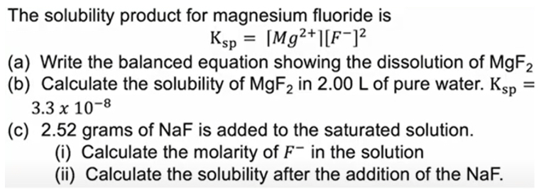 Solved The solubility product for magnesium fluoride | Chegg.com