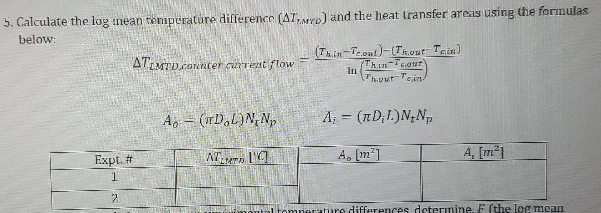 Solved 5. Calculate the log mean temperature difference | Chegg.com