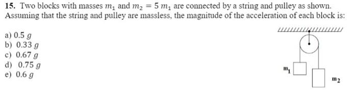 Solved 15. Two blocks with masses m₁ and m₂ = 5 m₁ are | Chegg.com
