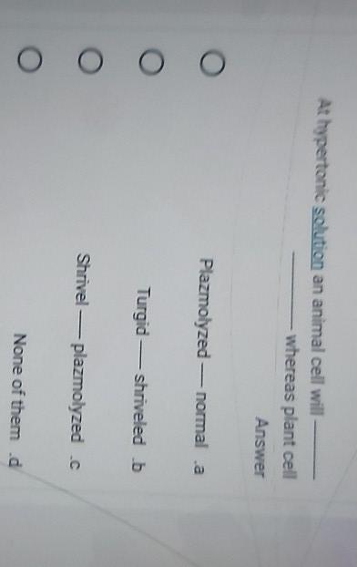 Solved At hypertonic solution an animal cell will whereas | Chegg.com