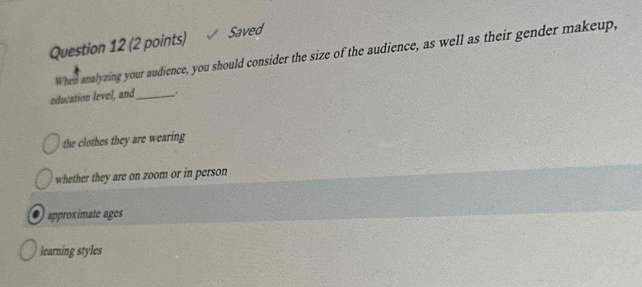 Solved Question 12 (2 ﻿points) ﻿SavedWhet analyzing your | Chegg.com