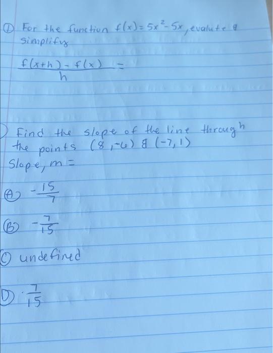 Solved (1) For the function f(x)=5x2−5x, evalute simplify | Chegg.com
