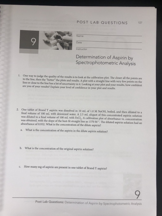 Solved POST LAB QUESTIONS 127 Name Date Instructor | Chegg.com