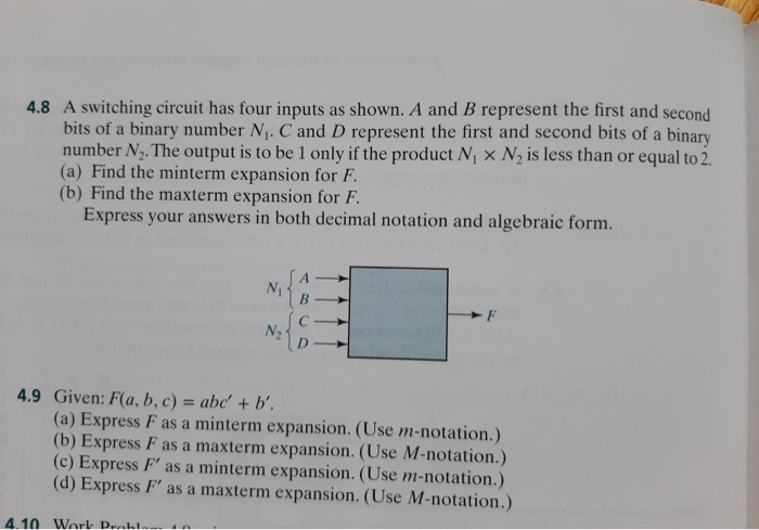 Solved 4.8 A switching circuit has four inputs as shown. A | Chegg.com