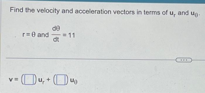 Solved Find velocity and acceleration vectors in terms of ur | Chegg.com