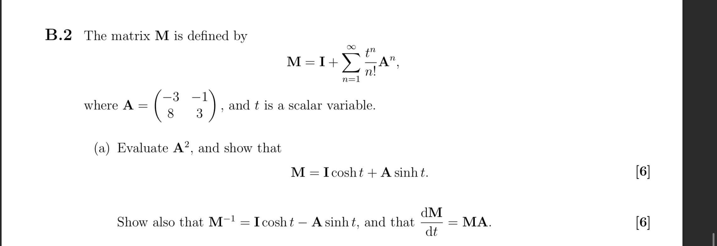 Solved B. 2 ﻿The matrix M ﻿is defined | Chegg.com