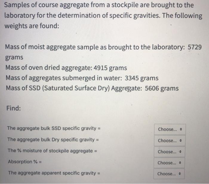 Solved Samples of course aggregate from a stockpile are | Chegg.com