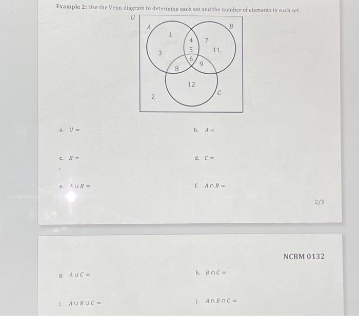 Solved Example 2: Use the Venn diagram to determine each set | Chegg.com