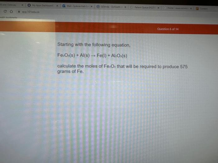Starting With The Following Equation Fe2o3