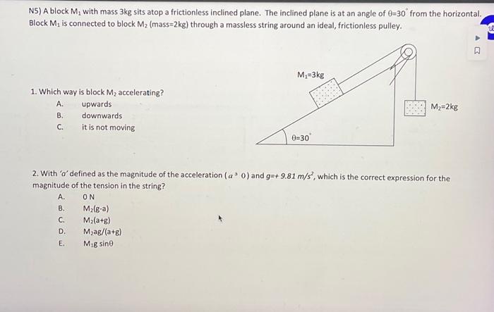 Solved N5) A block M1 with mass 3 kg sits atop a | Chegg.com