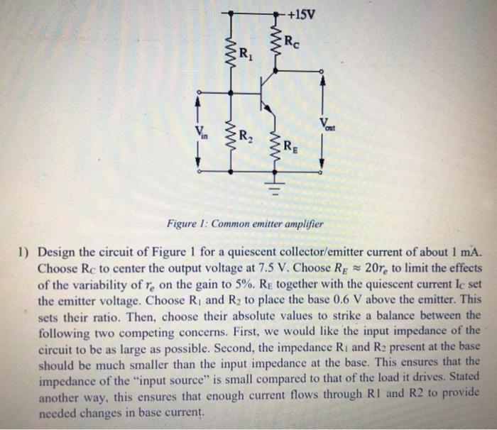 Solved +15V Rc ZR VO V out WW R2 RE Figure 1: Common emitter | Chegg.com