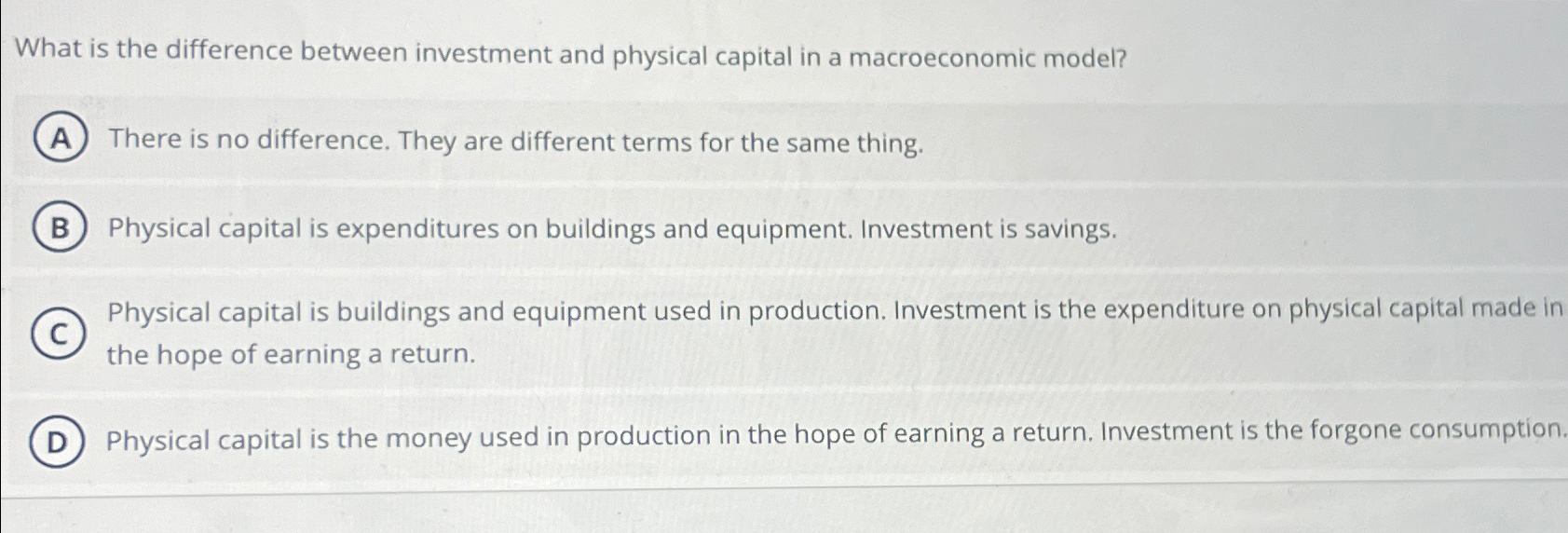 Solved What is the difference between investment and | Chegg.com