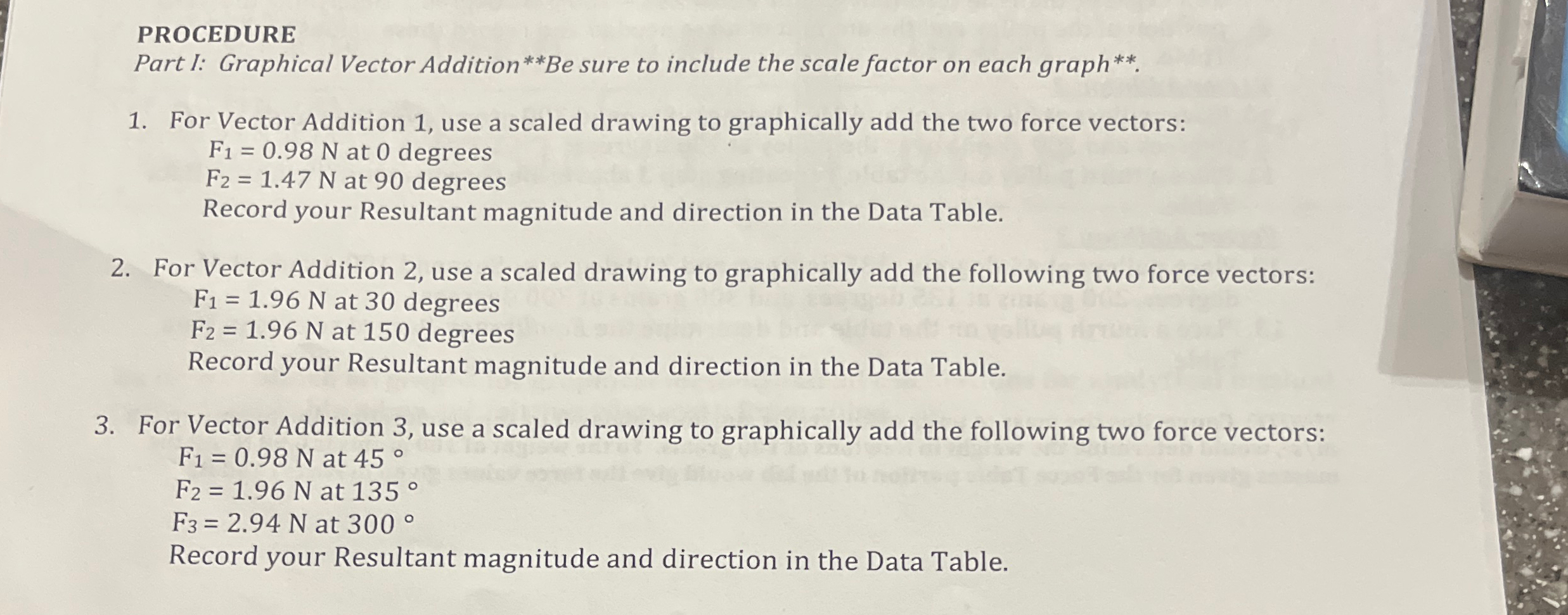 Solved PROCEDUREPart I: Graphical Vector Addition**Be sure | Chegg.com