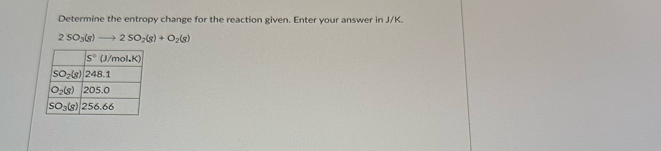 Solved Determine the entropy change for the reaction given. | Chegg.com