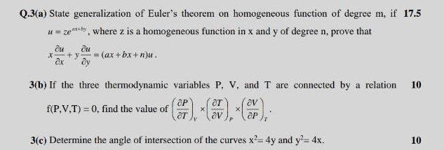 Solved Q.3(a) State generalization of Euler's theorem on | Chegg.com