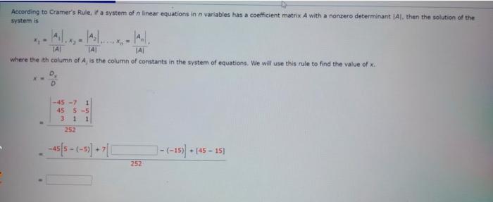 Solved Afcording to Cramer's Rule, if a system of n linear | Chegg.com