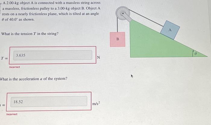 Solved A 2.00−kg object A is connected with a massless | Chegg.com