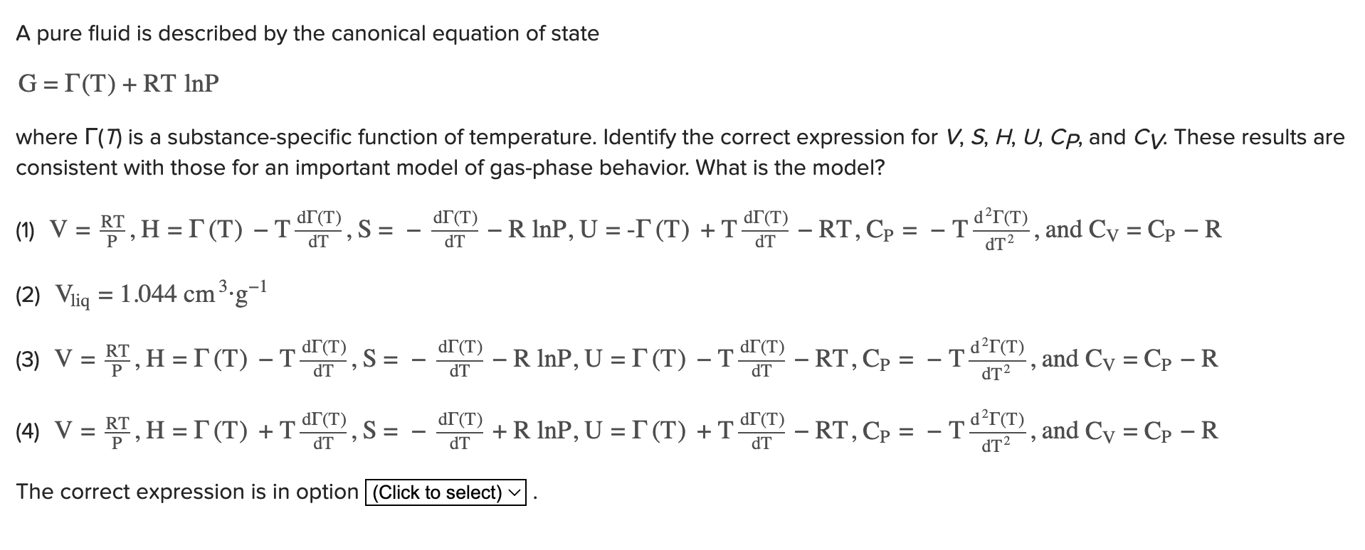 Solved A pure fluid is described by the canonical equation | Chegg.com