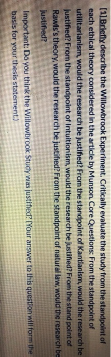 [1] Briefly describe the Willowbrook Experiment. | Chegg.com