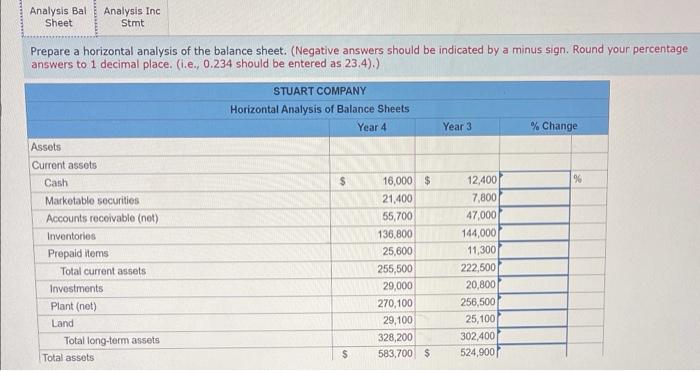 Prepare a horizontal analysis of the balance sheet. | Chegg.com