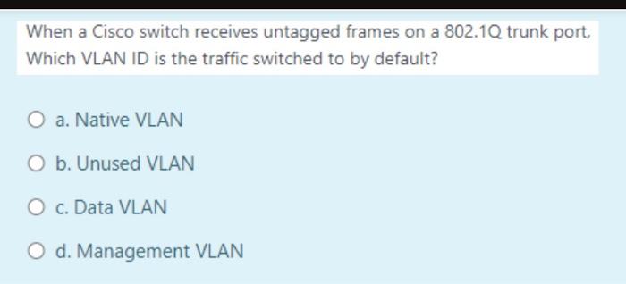 Solved When a Cisco switch receives untagged frames on a | Chegg.com