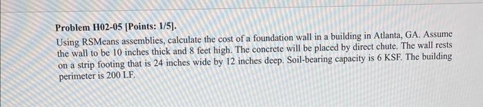 Solved Problem H02-05 [Points: 1/5]. Using RSMeans | Chegg.com