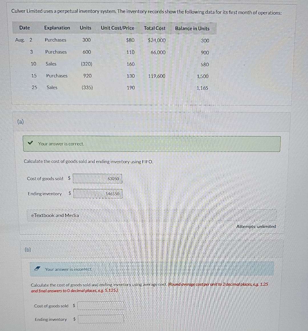Solved Culver Limited uses a perpetual inventory system. The | Chegg.com