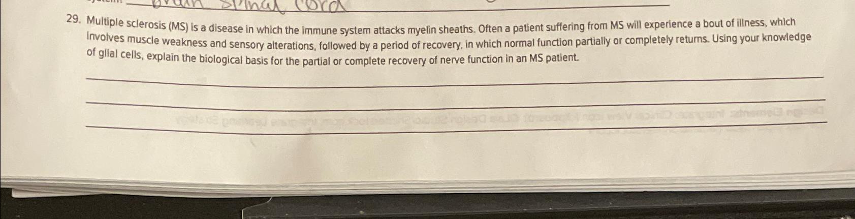Solved Multiple sclerosis (MS) ﻿is a disease in which the | Chegg.com