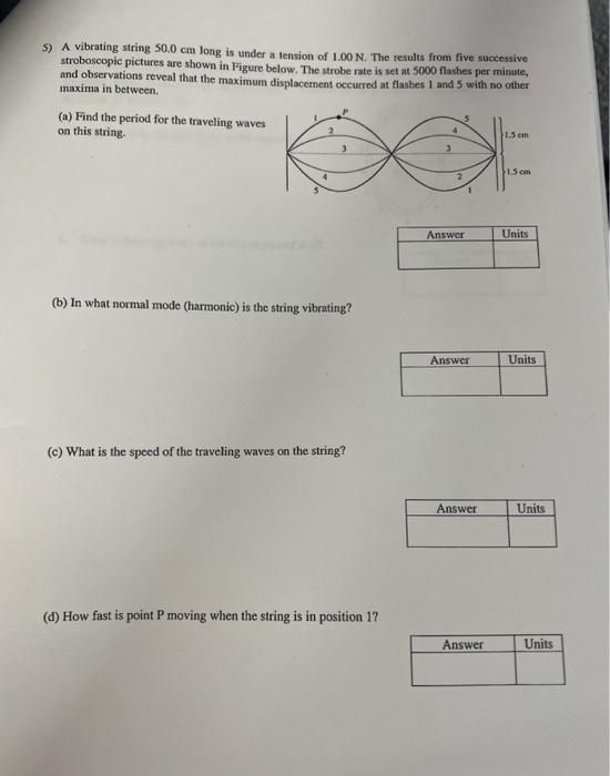 Solved 5) A vibrating string 50.0 cm long is under a tension | Chegg.com